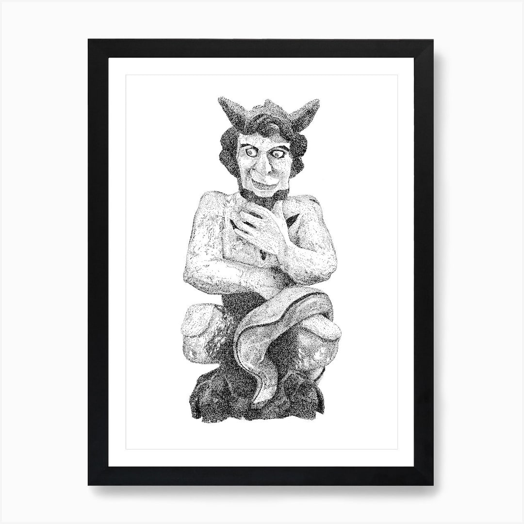 The Swansea Devil Print - Black and White Lucifer Gargoyle Welsh ...