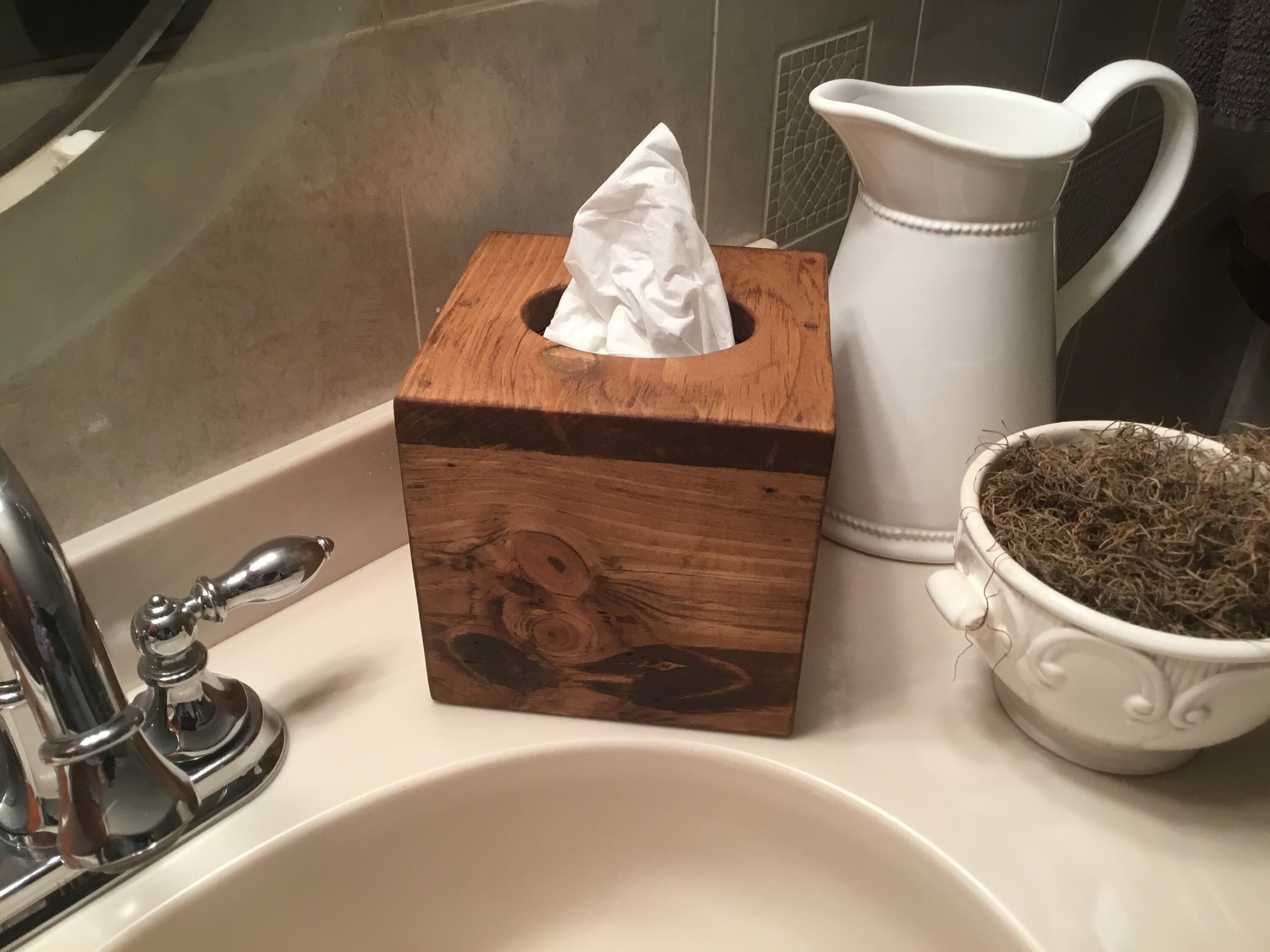 Wood Tissue Box Cover Square Tissue Box Holder Rustic Tissue - Etsy