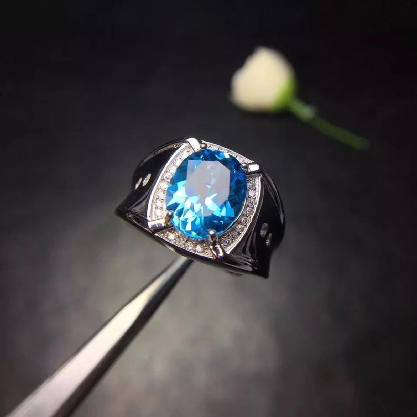 Stunning Men's Ring Blue Topaz Ring 925 Sterling Silver - Etsy