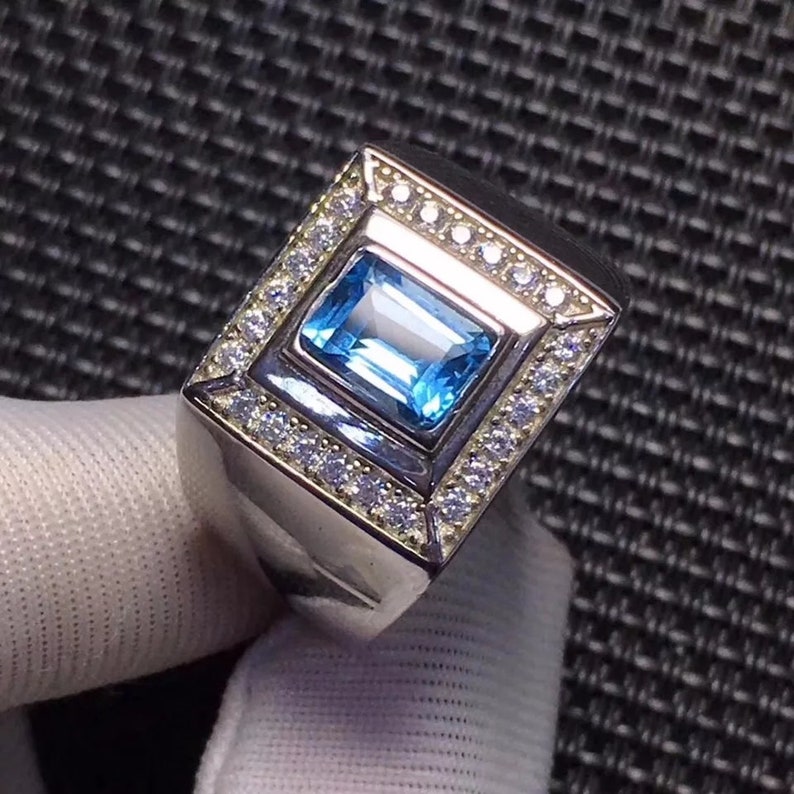 Stunning Men's Ring, Blue Topaz Ring, 925 Sterling Silver Ring, Big ...