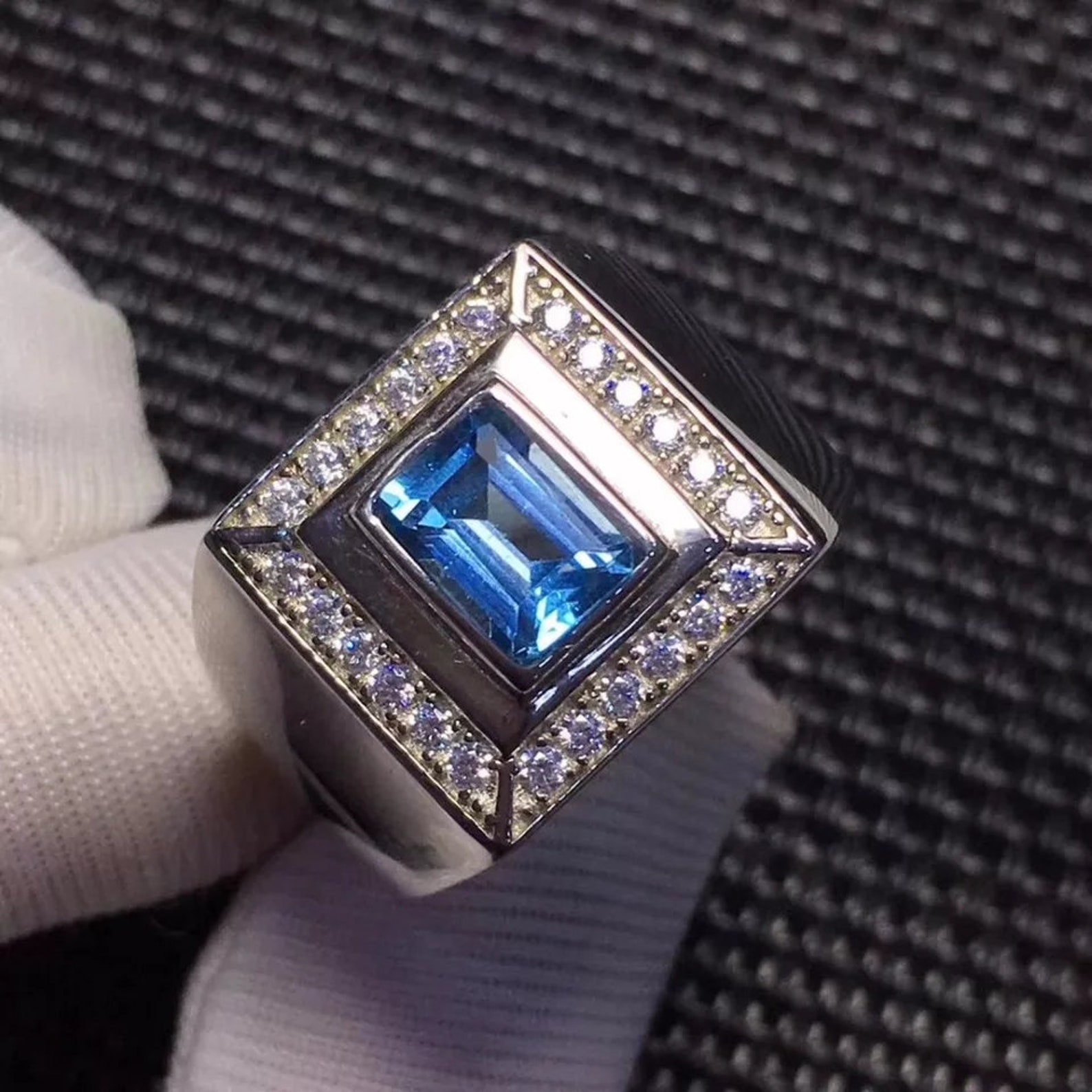 Stunning Men's Ring, Blue Topaz Ring, 925 Sterling Silver Ring, Big ...