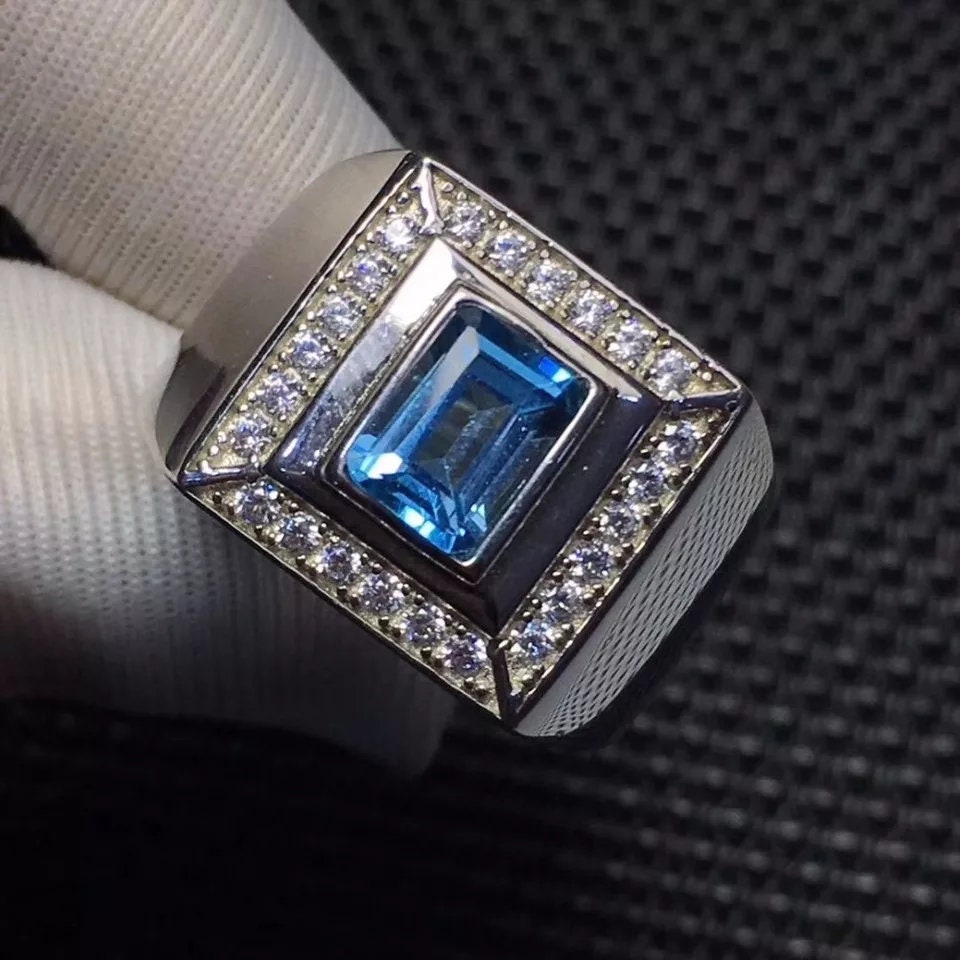 Stunning Men's Ring, Blue Topaz Ring, 925 Sterling Silver Ring, Big ...