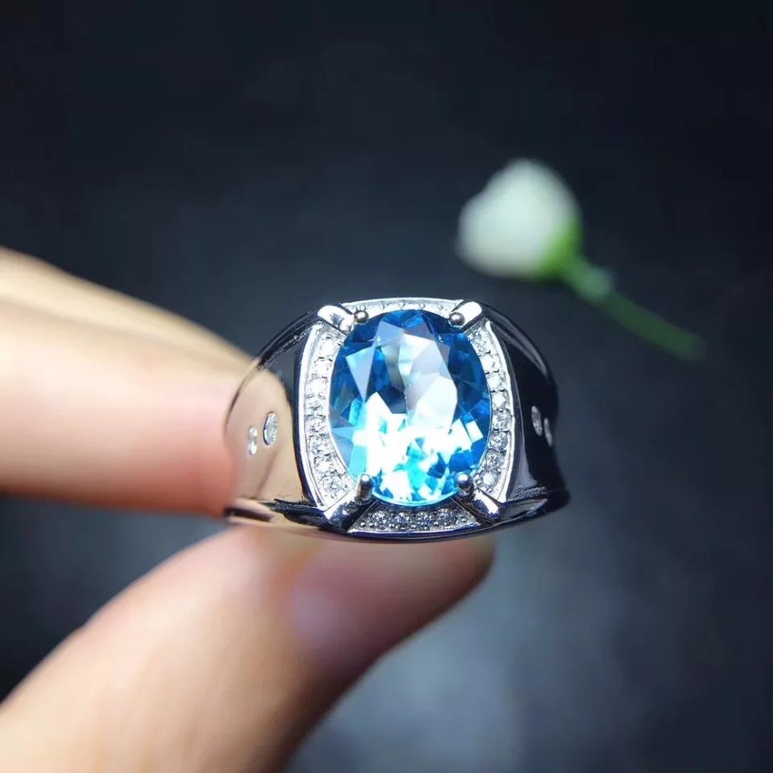 Stunning Men's Ring Blue Topaz Ring 925 Sterling Silver | Etsy