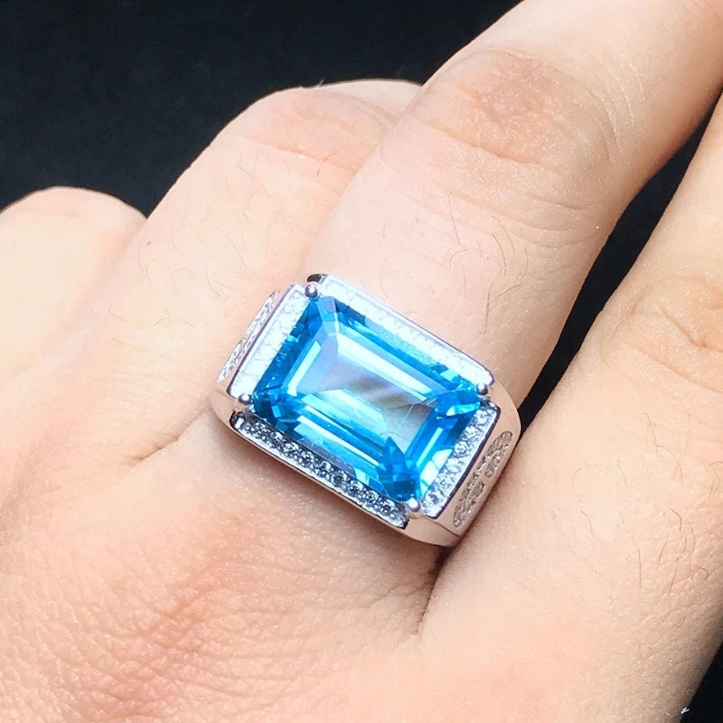 Stunning Men's Ring Blue Topaz Ring 925 Sterling Silver - Etsy