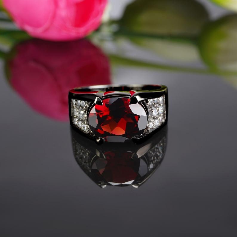 Stunning Garnet Ring Men's 925 Sterling Silver Ring | Etsy