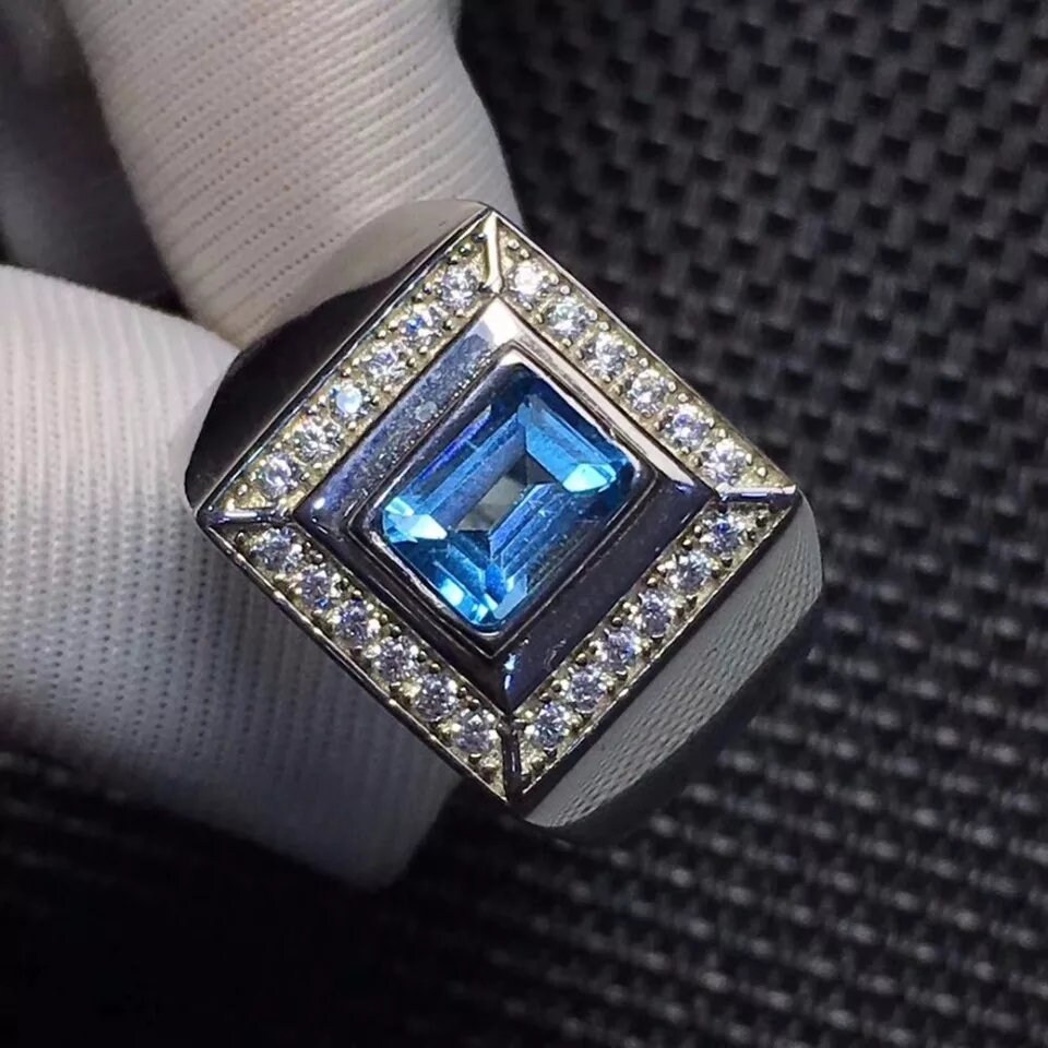 Stunning Men's Ring, Blue Topaz Ring, 925 Sterling Silver Ring, Big ...
