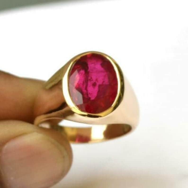 Beautiful Natural Ruby (glass Fill) Ring for Him, 925 Sterling Silver ...