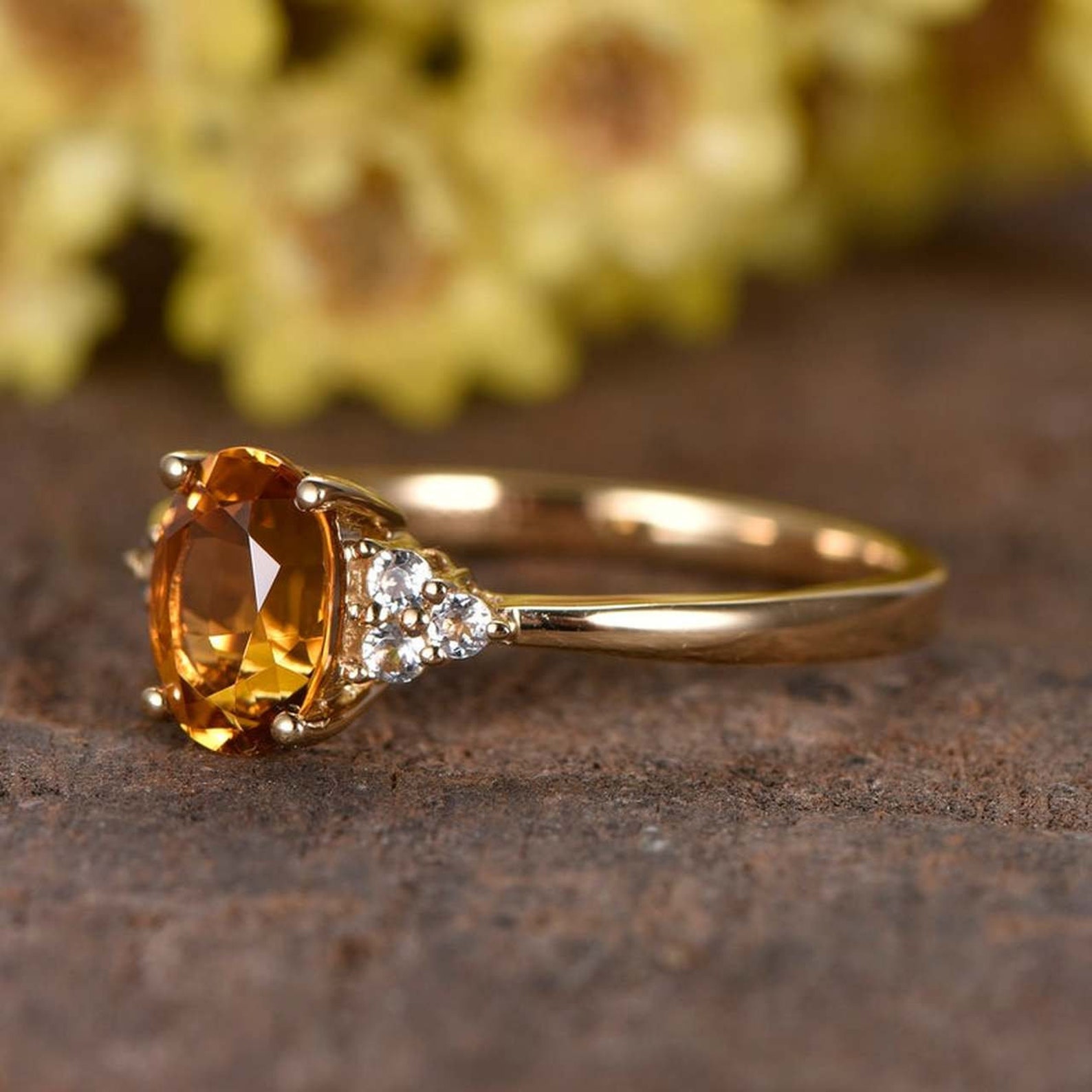 Stunning Citrine Ring for Her, 925 Sterling Silver 14k Rose Gold Plated ...