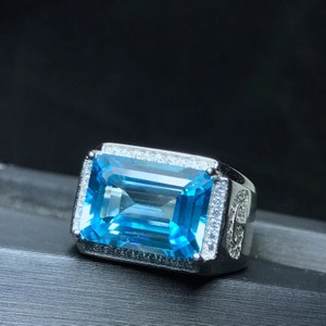 Stunning Men's Ring Blue Topaz Ring 925 Sterling Silver - Etsy