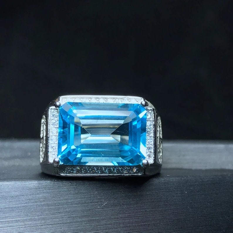 Stunning Men's Ring Blue Topaz Ring 925 Sterling Silver - Etsy