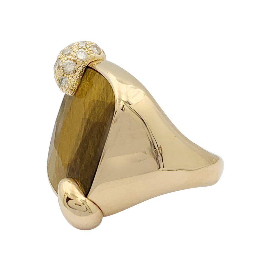 Nice Pomellato Victoria Design 18k Yellow Gold Polish Tiger's Eye Ring ...