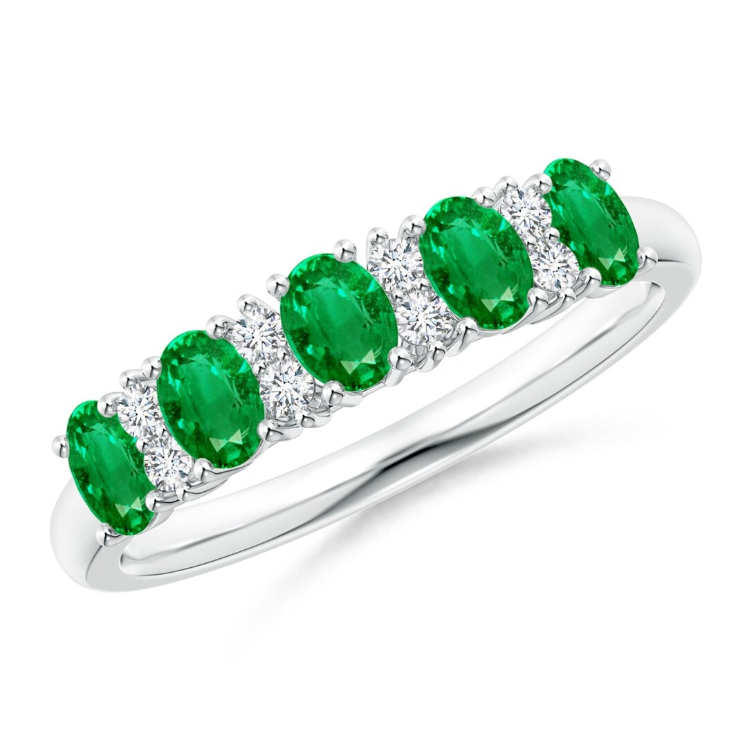 Beautiful Emerald Ring for Her, 925 Sterling Silver, White Gold Plated ...