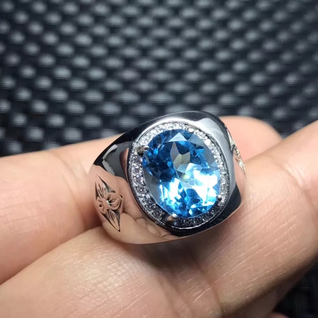 Stunning Men's Ring, Blue Topaz Ring, 925 Sterling Silver Ring, Big ...
