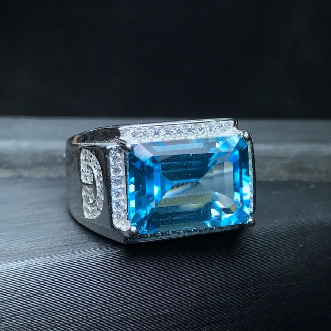Stunning Men's Ring Blue Topaz Ring 925 Sterling Silver - Etsy