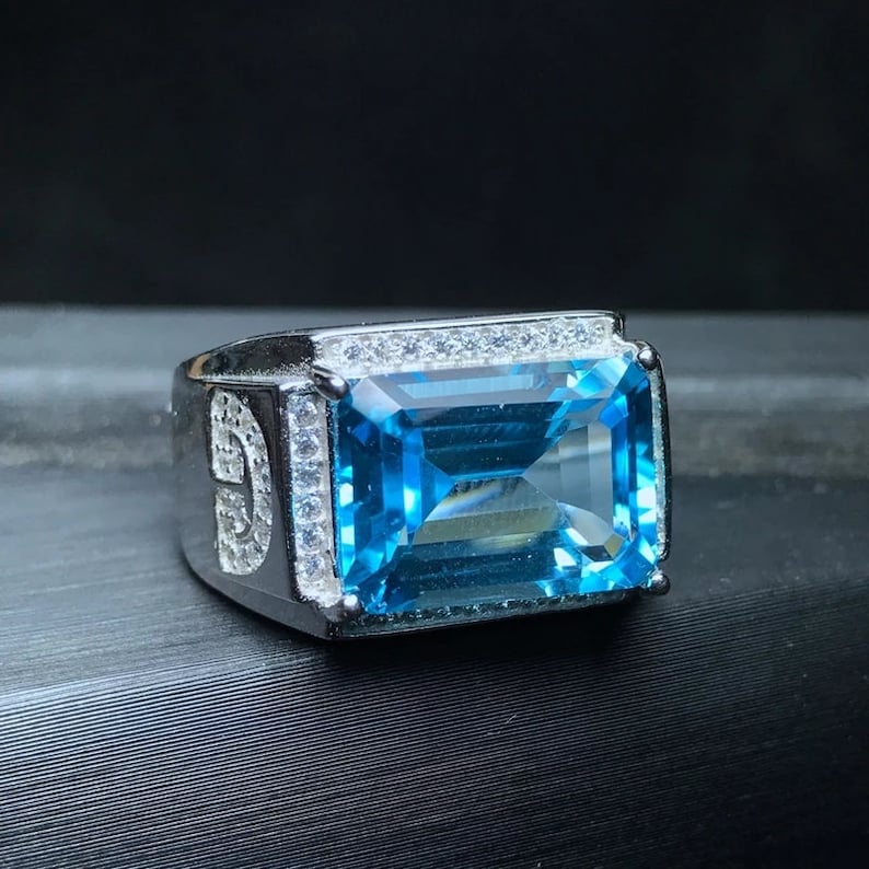 Stunning Men's Ring Blue Topaz Ring 925 Sterling Silver - Etsy