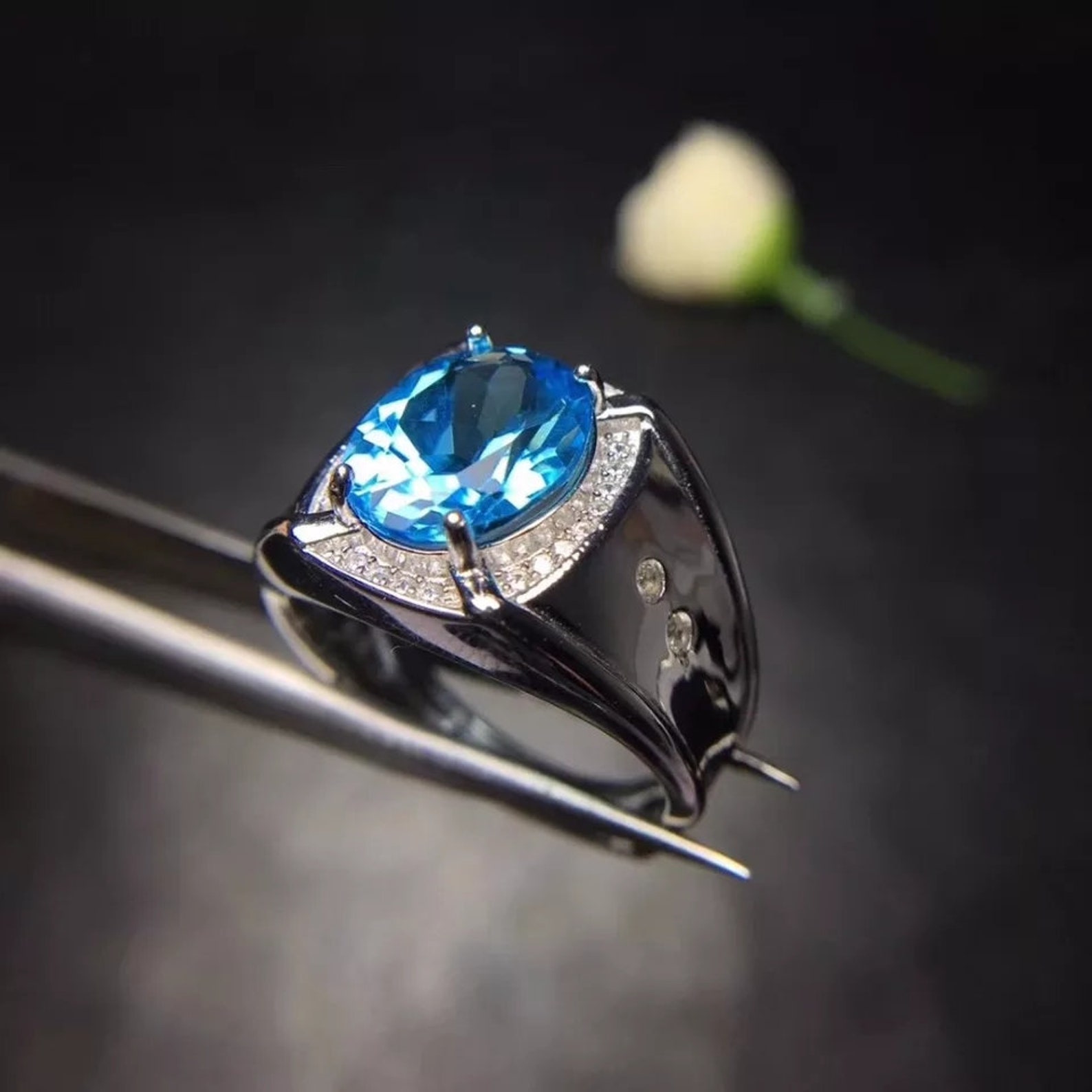 Stunning Men's Ring Blue Topaz Ring 925 Sterling Silver | Etsy