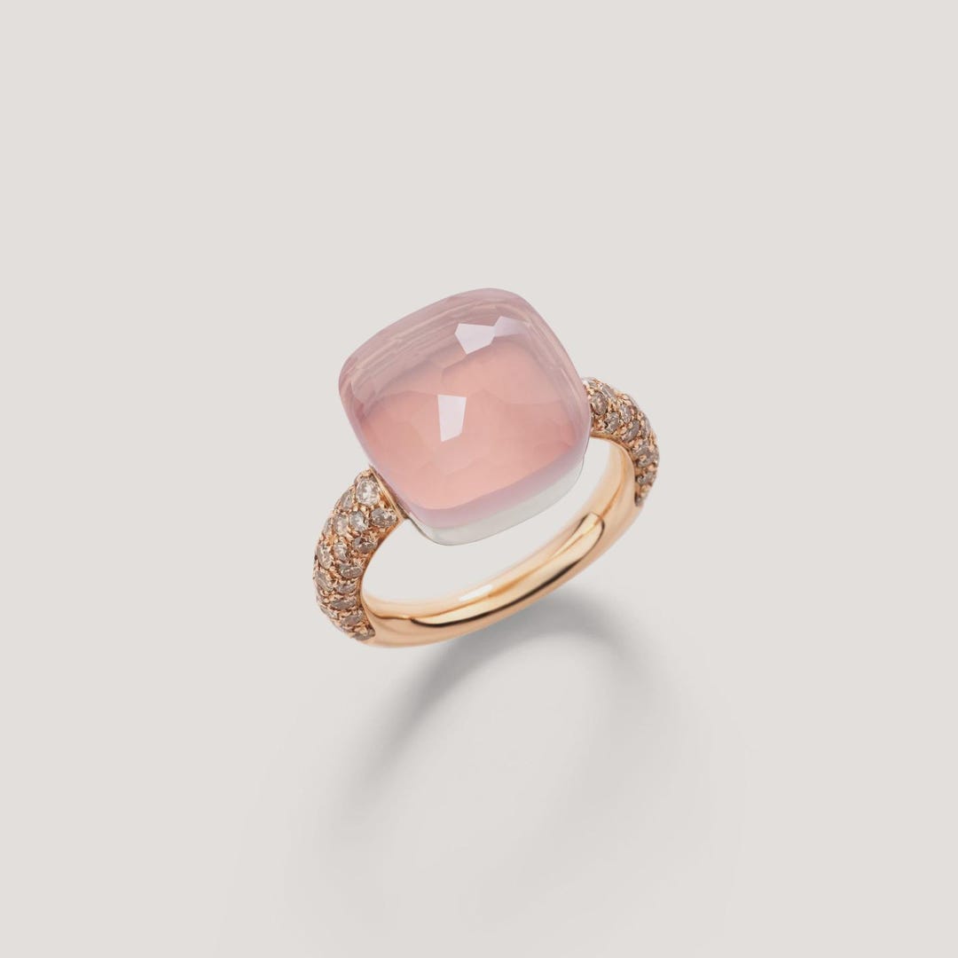 Nice Pomellato Nudo Maxi Design Rose Quartz Ring for Her, 925 Sterling ...