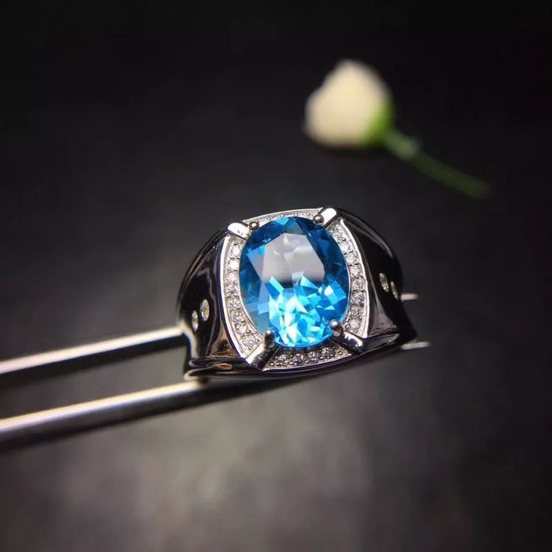 Stunning Men's Ring Blue Topaz Ring 925 Sterling Silver | Etsy