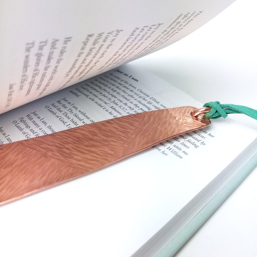 Handmade Planished Copper Bookmark With Green Faux Suede Tassles - Etsy