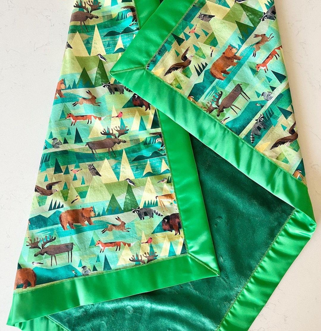 Forest Friends Minky Baby Blanket Satin Trim | Gender Neural Blanket ...