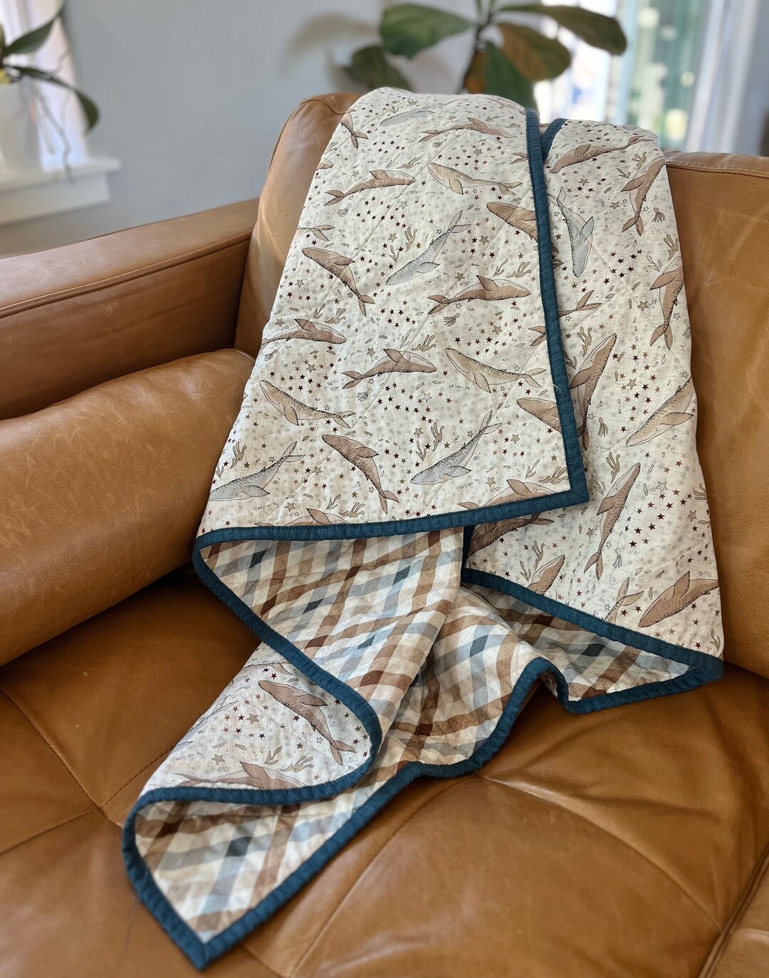 Whale Baby Quilt Gender Neutral Nursery Baby Boy Blanket Neutrals Whale ...