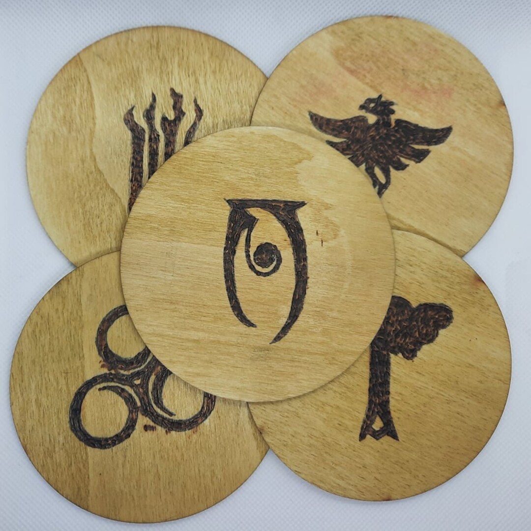 Wooden Pyrography Coasters // the Elder Scrolls Skyrim School of Magic ...