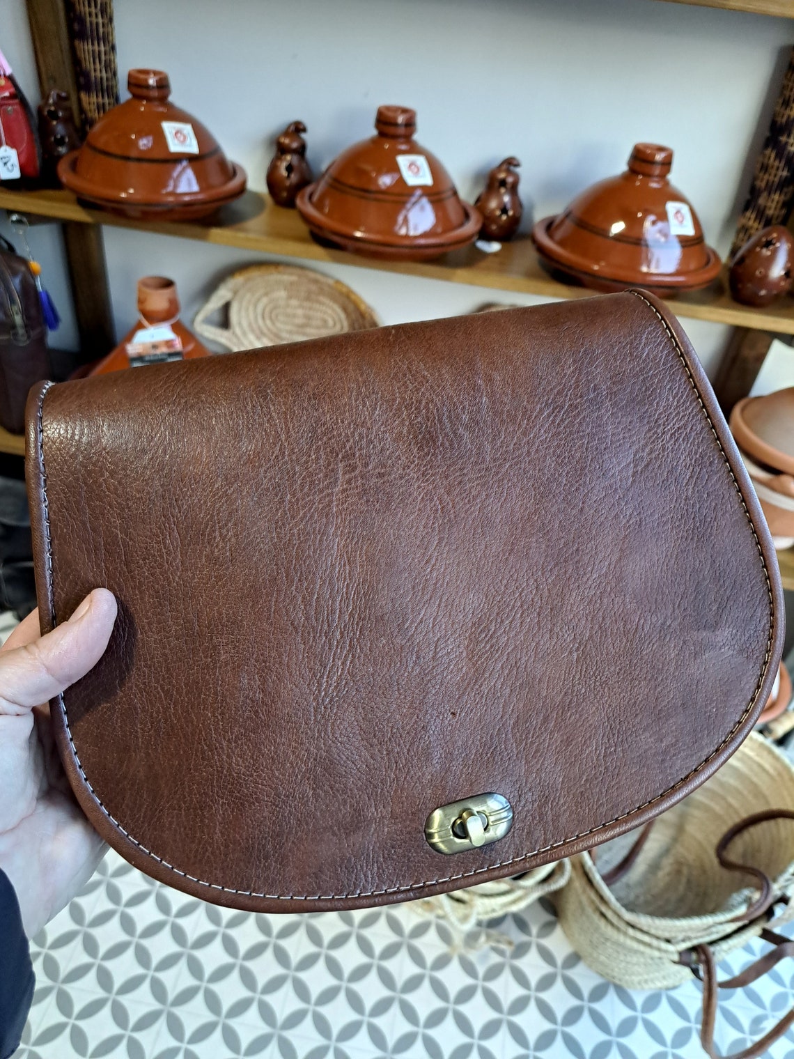 Handmade Moroccan Leather Handbag Saddle Bag With Twist Clasp and Strap ...