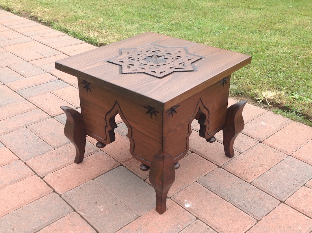 Wooden Side Table With Decorative (cobra Style) Legs and Hand Carved ...