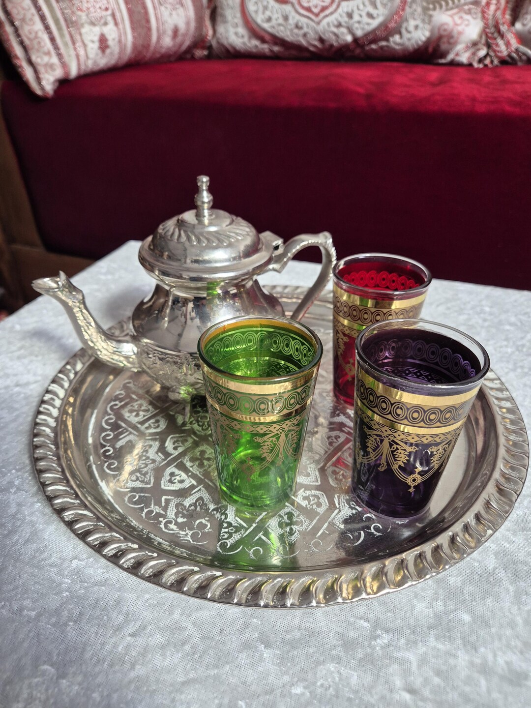 Moroccan Silver -tall Metal Teapot (medium With Legs), Three Tea ...