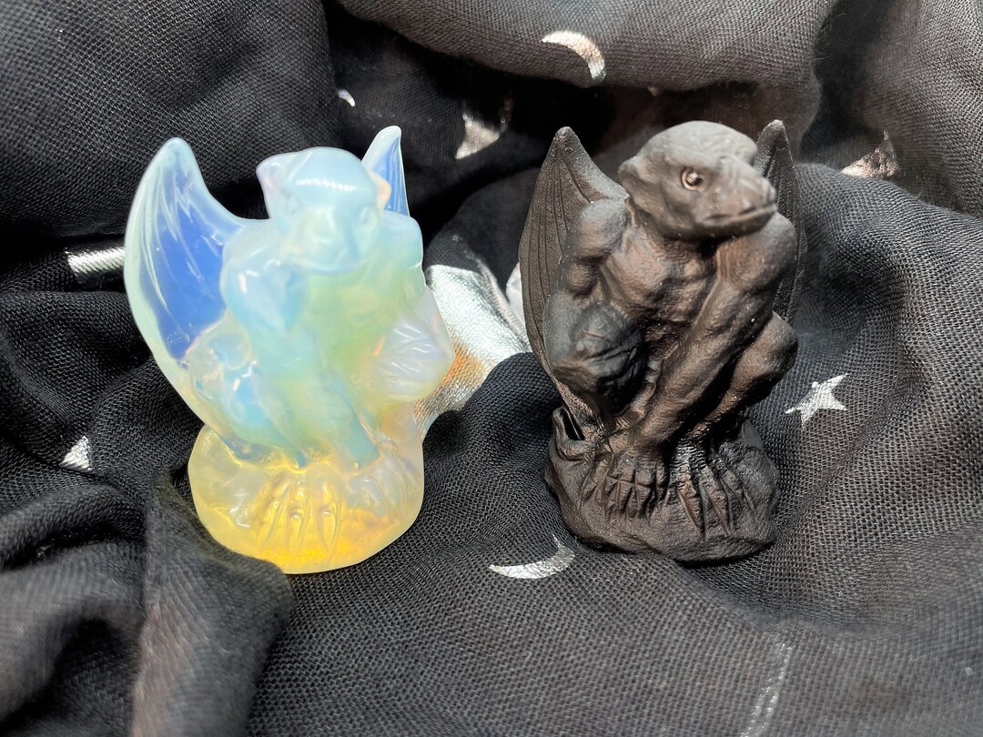 Opalite and Black Obsidian Gargoyle Carving - Etsy