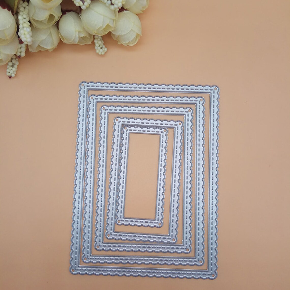 Scallop Rectangle Stitched Cutting Die,craft Dies, Stencil Template ...
