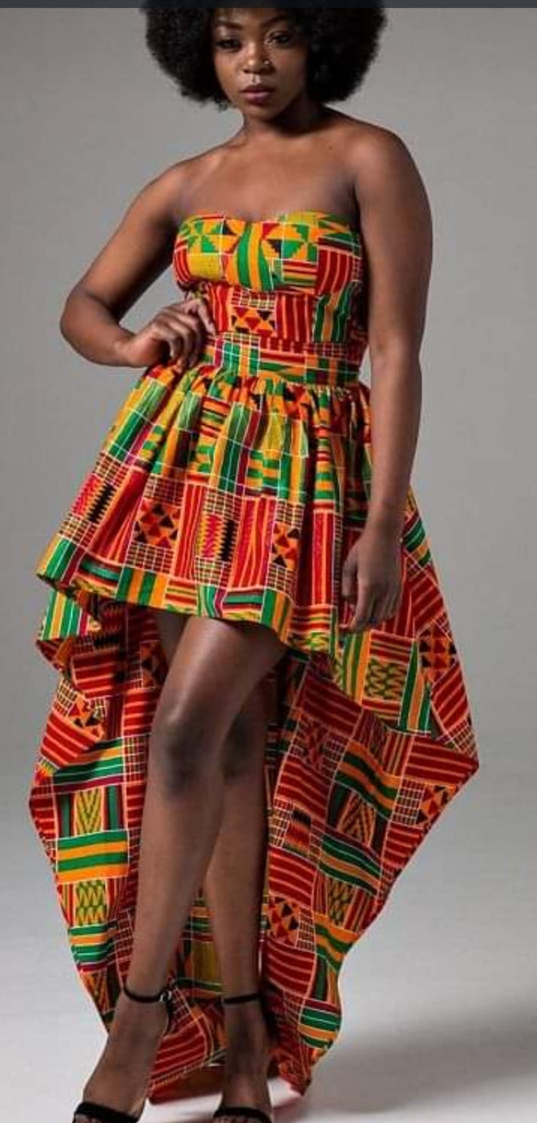 Tutu Kente Midi Dress High and Low Tube Dress African American Party ...