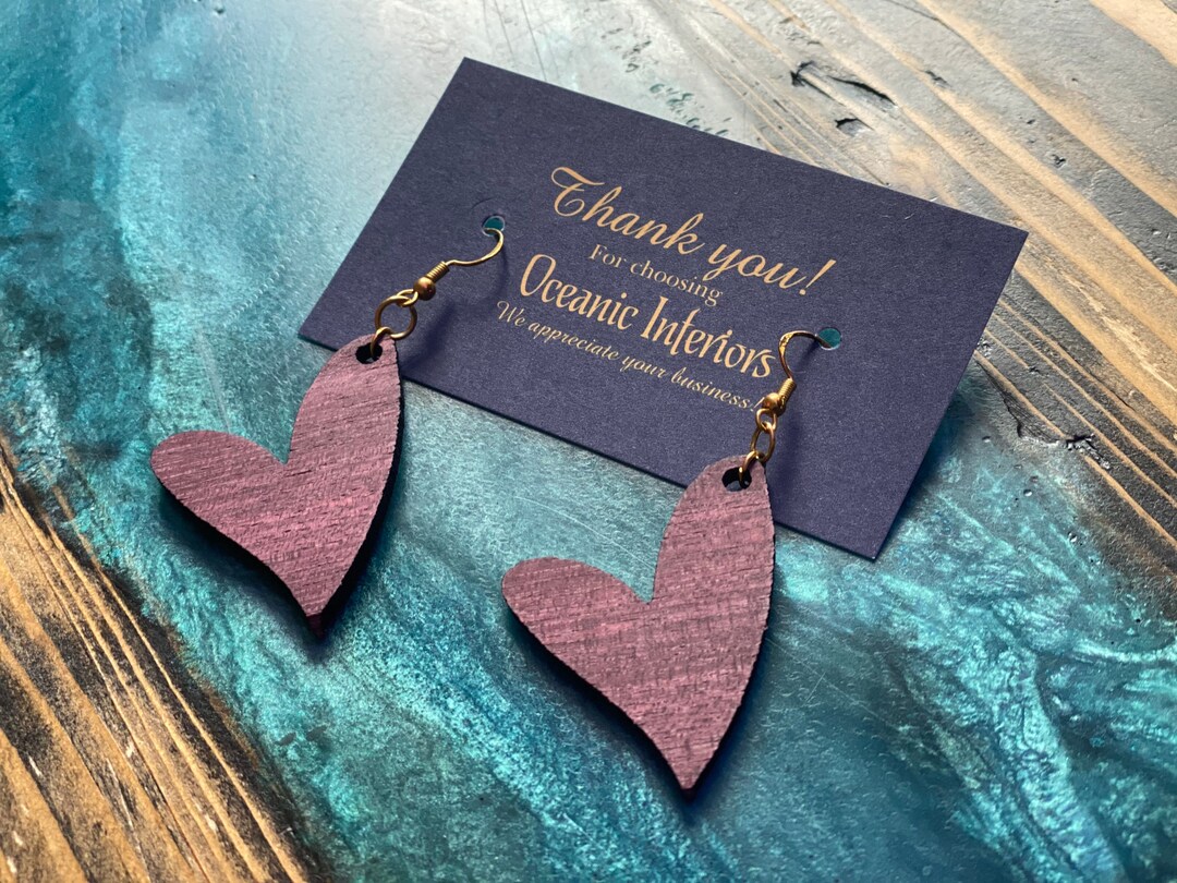 Exotic Wood Purple Heart Wooden Earring Set Lopsided Heart Earrings ...