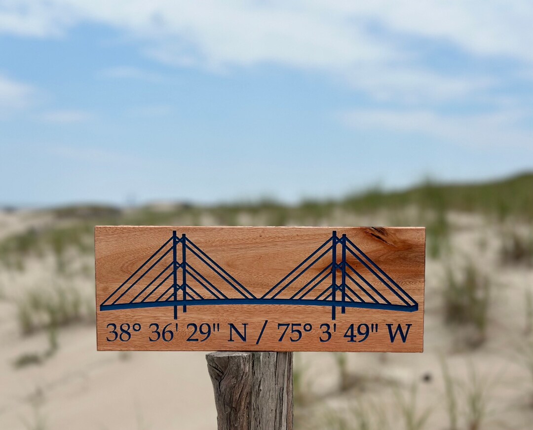 Indian River Bridge Wood Sign: Bethany Beach Delaware Coordinates - Etsy
