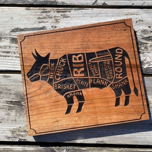 LARGE Butcher Diagram Hanging Carved Wood Signs BBQ Meat | Etsy