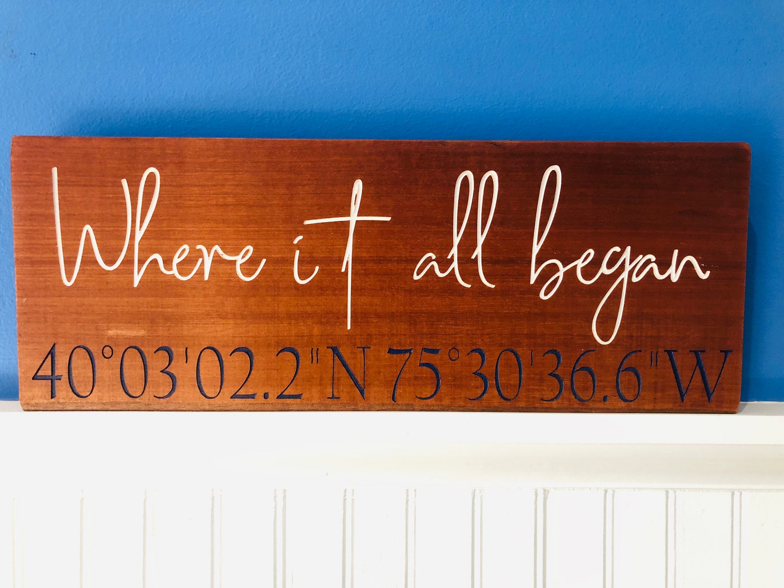 Custom Mahogany Location Sign | Anniversary, Wedding Gift - Etsy