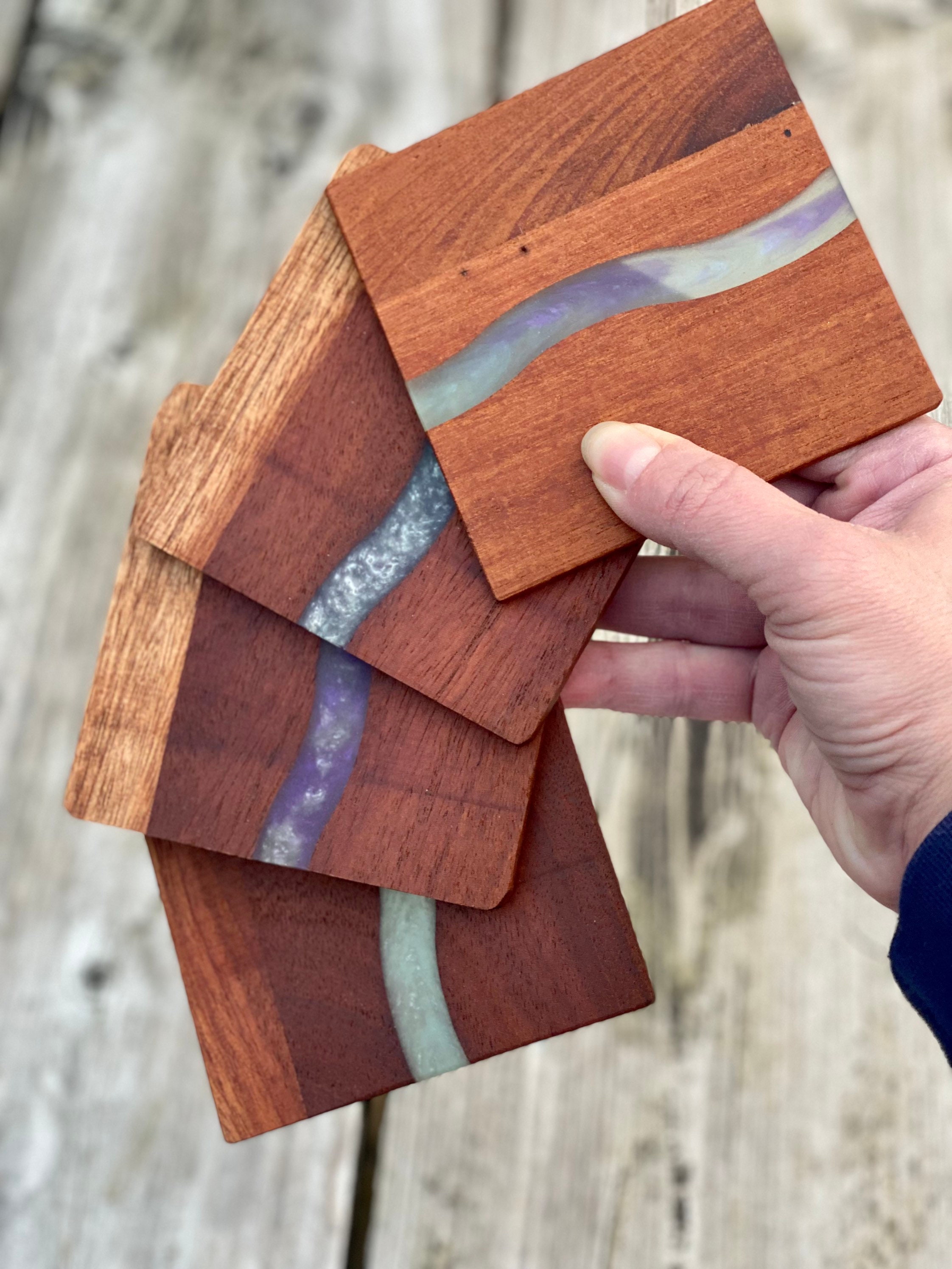 Square Epoxy River Coasters | Unique Coaster Set | Charming ...