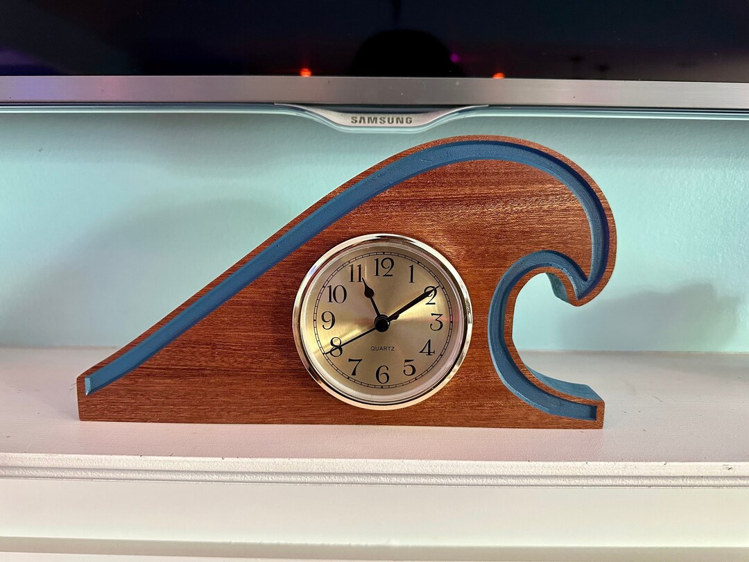 Mahogany Wave Mantle Clock | Wooden Ocean Wave Shelf Clock | Beach ...