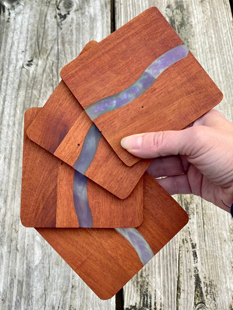Square Epoxy River Coasters | Unique Coaster Set | Charming ...