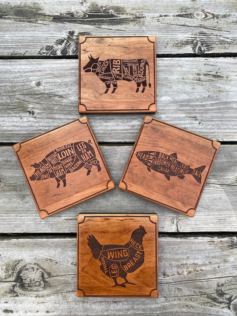 LARGE Butcher Diagram Hanging Carved Wood Signs BBQ Meat | Etsy