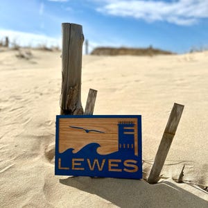 Rustic Lewes Beach Sign Personalized Delaware Wave Art Indoor Cottage ...
