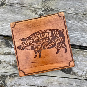LARGE Butcher Diagram Hanging Carved Wood Signs BBQ Meat Lover Kitchen ...