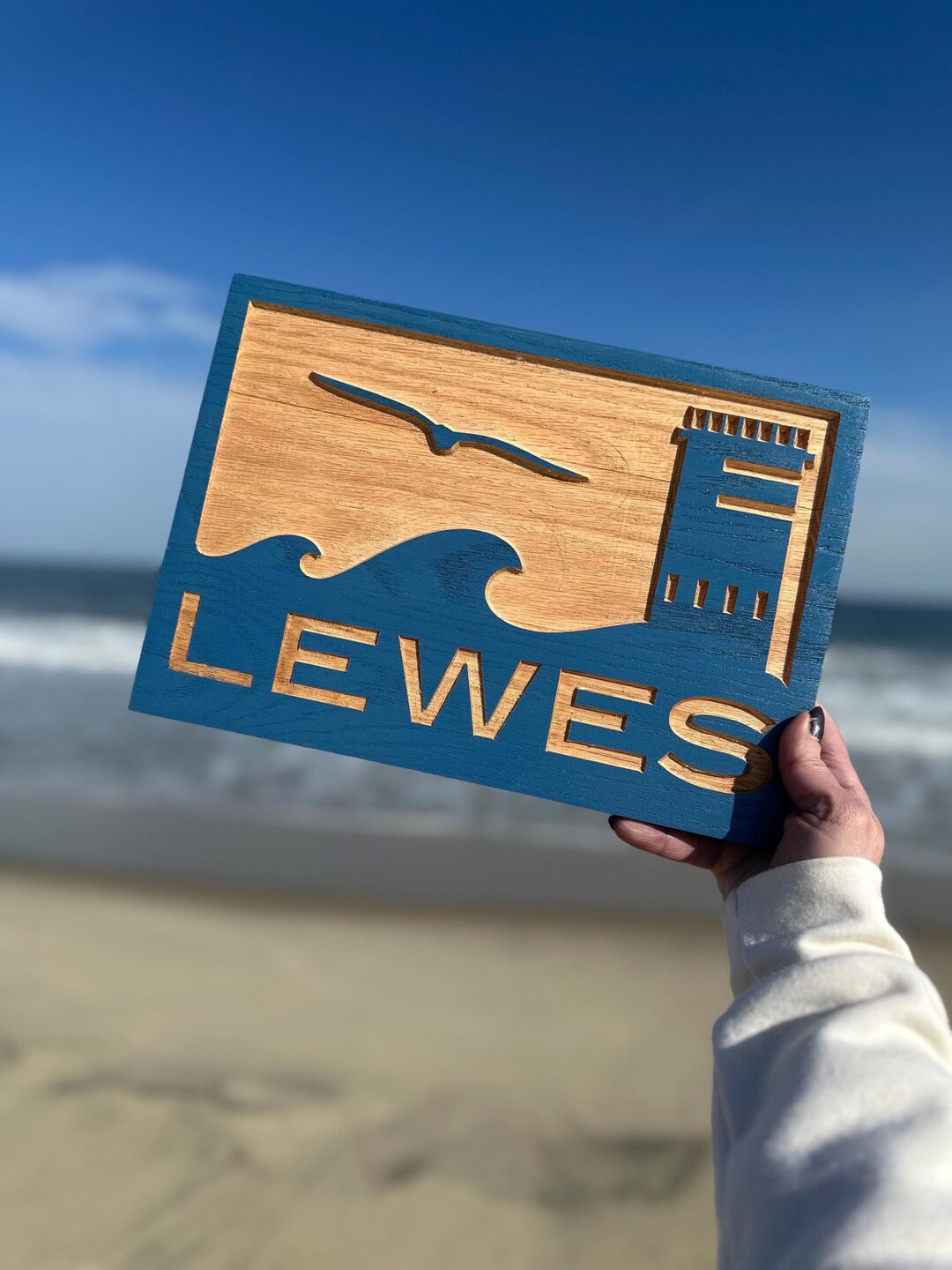 Rustic Lewes Beach Sign Personalized Delaware Wave Art Indoor Cottage ...