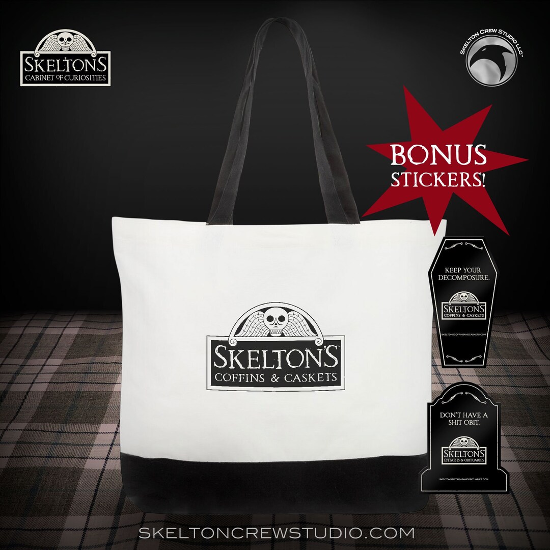 Skelton's Coffins & Caskets Canvas Tote W/bonus Coffin and Gravestone ...