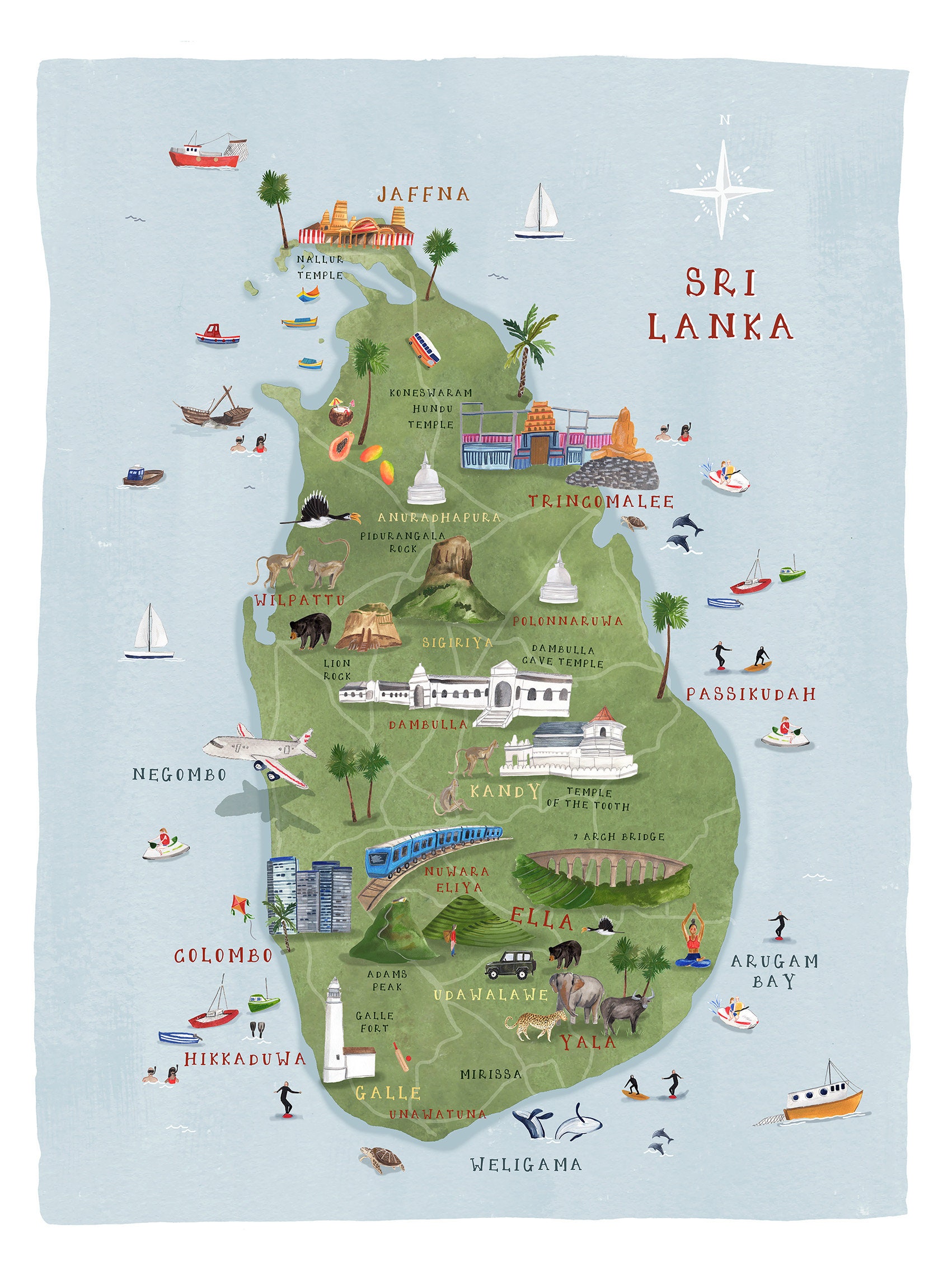 Map of Sri Lanka Illustrated Art Print available with | Etsy