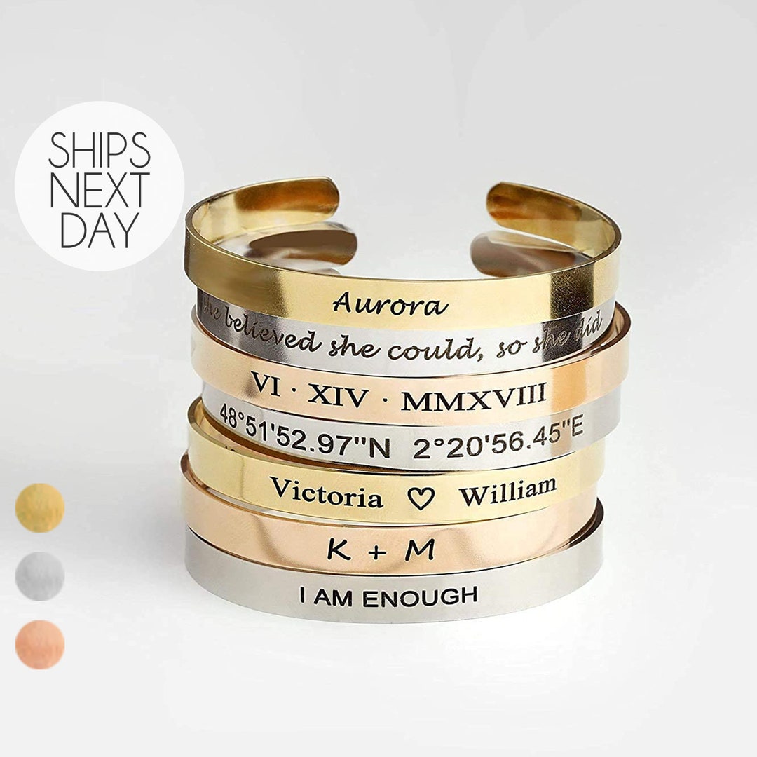 Personalized Cuff Bracelet for Women Custom Bracelet Stack Engraved New ...
