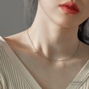 Off Center Initial Necklace Sideways Small Initial Necklace ...