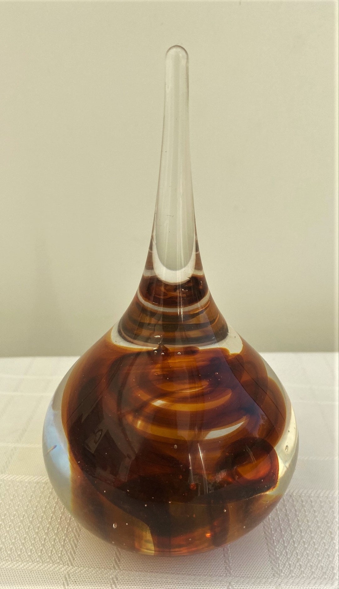 Vintage Glass Tear Drop Paperweight With Brown Swirl Design - Etsy UK