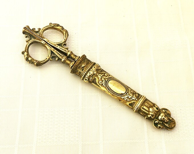 Victorian Antique Embroidery Ornate Brass Handles Scissors & Matching ...