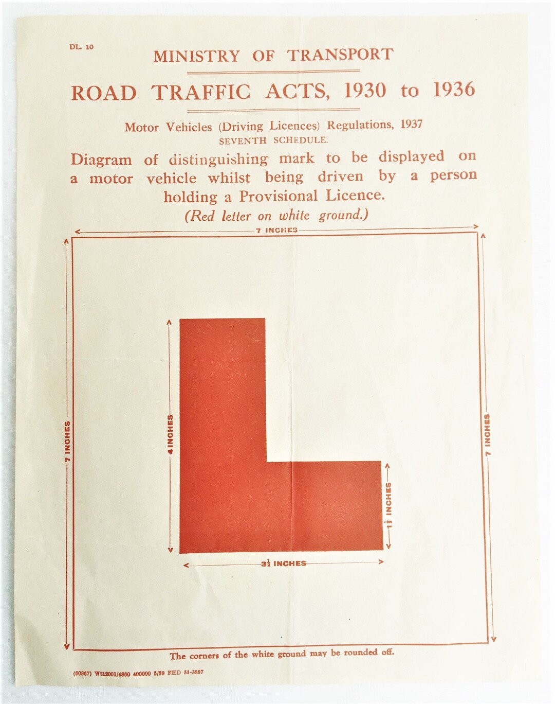 Ministry of Transport Learner Driver L Plate Diagram & Motor - Etsy